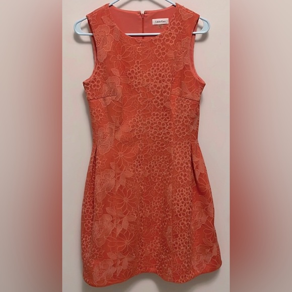Calvin Klein | Dresses | Calvin Klein Salmon Colored Floral Lace Aline ...